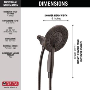 Delta Faucet 4-Spray In2ition Dual Shower Head with Handheld Spray, Oil Rubbed Bronze Shower Head with Hose, Showerheads & Handheld Showers, Handheld Shower Heads, Venetian Bronze 58499-RB