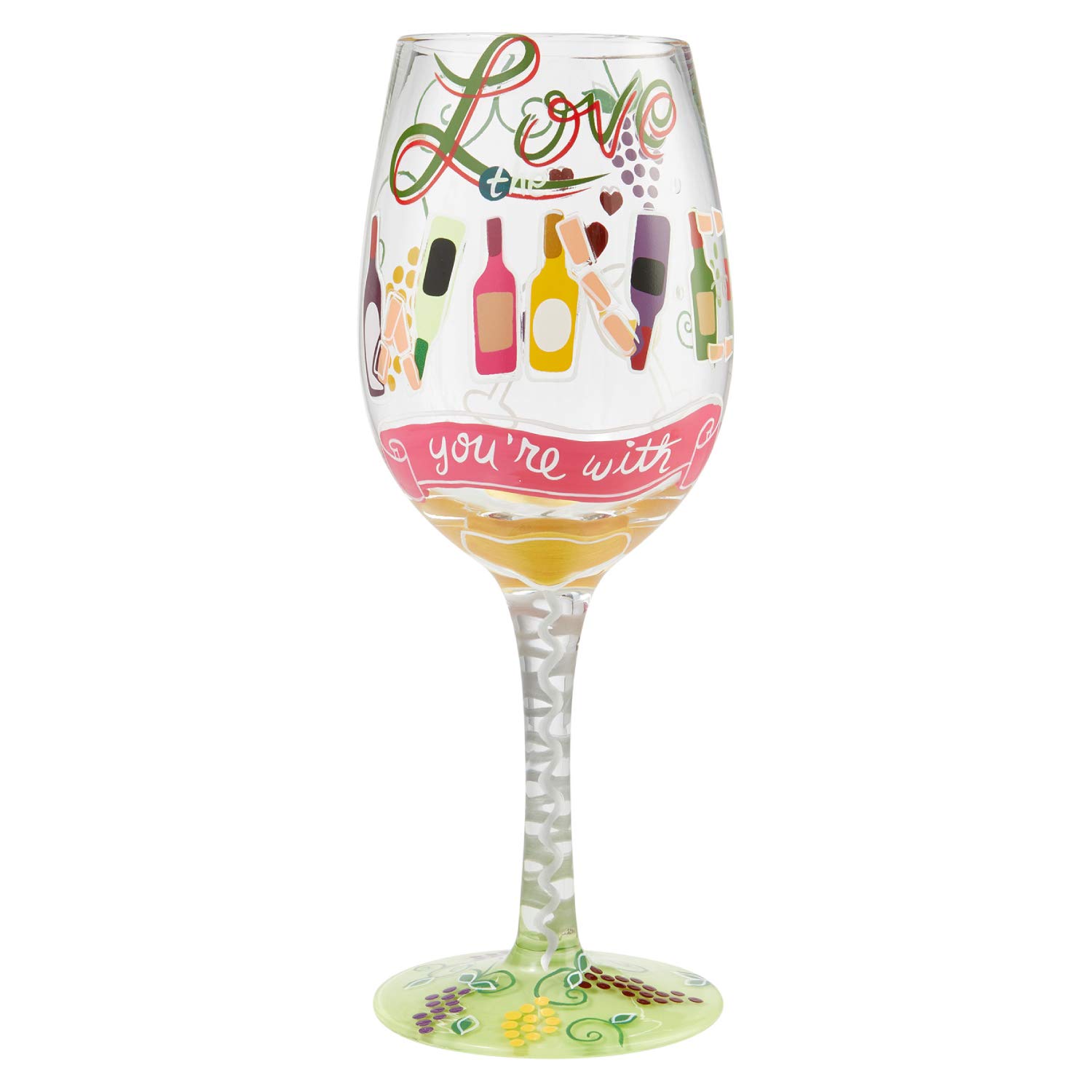 Enesco Designs by Lolita Love You're with Artisan Wine Glass, 1 Count (Pack of 1), Multicolor