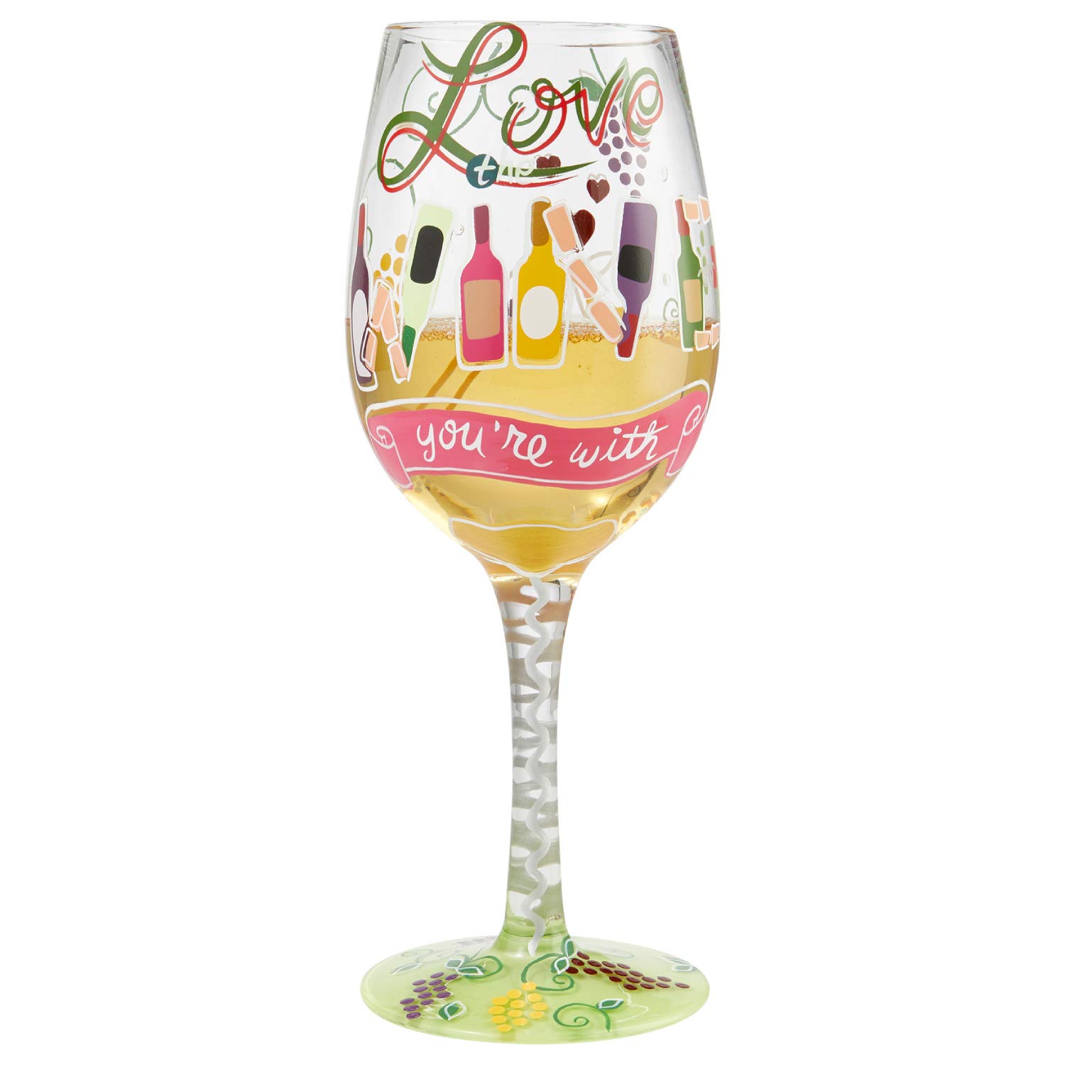 Enesco Designs by Lolita Love You're with Artisan Wine Glass, 1 Count (Pack of 1), Multicolor