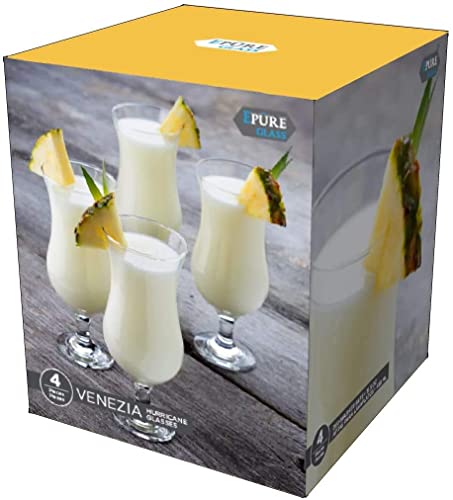 Epure Venezia Collection 12 Piece Hurricane Glass Set - Perfect for Drinking Pina Coladas, Cocktails, Full-Bodied Beer, Juice, and Water (Pina Colada (15.5 oz))