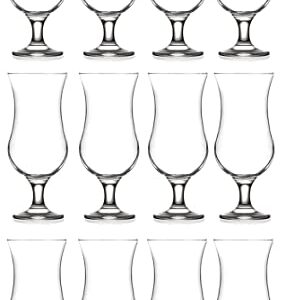 Epure Venezia Collection 12 Piece Hurricane Glass Set - Perfect for Drinking Pina Coladas, Cocktails, Full-Bodied Beer, Juice, and Water (Pina Colada (15.5 oz))