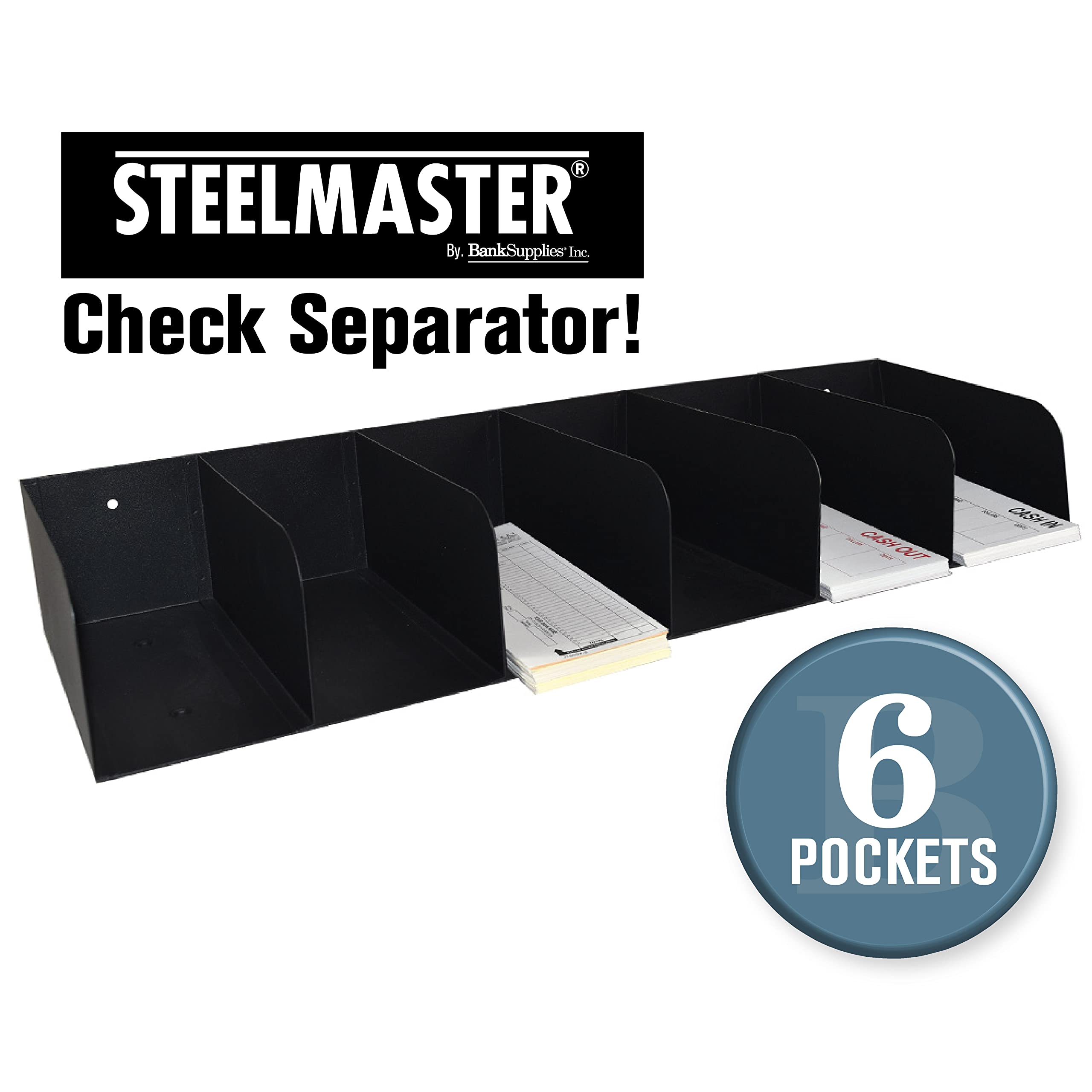 STEELMASTER by BankSupplies Steel Document Organizer | 6-Pockets | Black | Powder Coated Crinkle Finish | Scratch & Chip-Resistant | Check Separator, Deposit Slips, Letter Organizer, Money & Bills