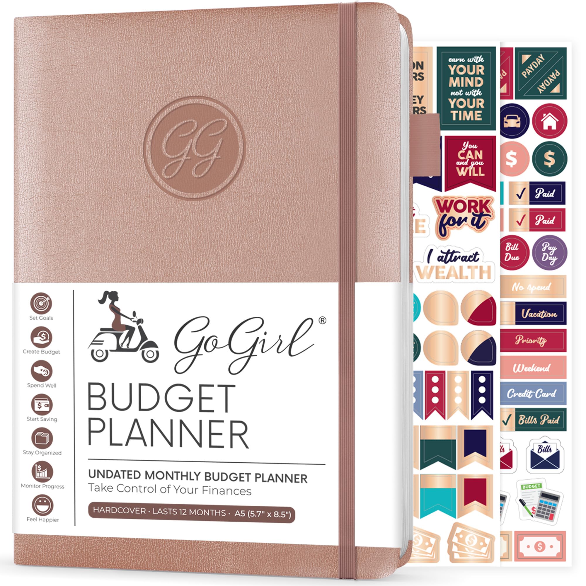 GoGirl Budget Planner – Monthly Financial Planner Organizer Budget Book. Expense Tracker Notebook Journal to Control Money, A5 (Rose Gold)