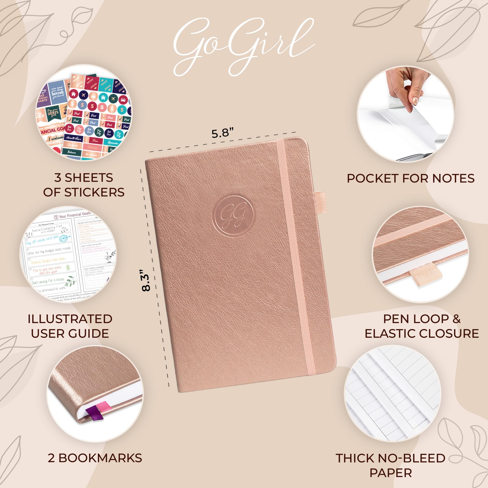 GoGirl Budget Planner – Monthly Financial Planner Organizer Budget Book. Expense Tracker Notebook Journal to Control Money, A5 (Rose Gold)