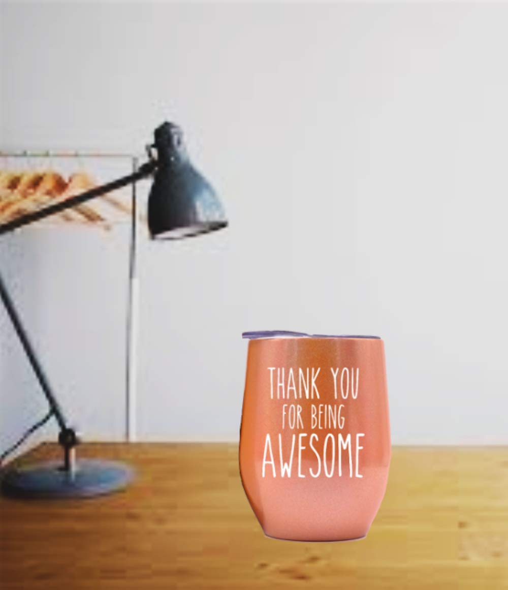 Tipit Drinkware Thank you for Being Awesome 12oz Stainless Steel Tumbler Thank you Gifts Funny Gifts for Women Coworker Gifts Boss Gifts Nanny Gifts Wine Gifts for Best Friends Wine Gifts