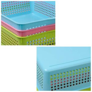 Ponpong Plastic Storage Baskets Tray, Plastic Classroom Basket Rectangle, 6 Pack