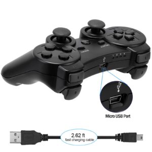 Ceozon PS3 Controller Wireless 2 Pack Play-Station 3 Controller Bluetooth Gamepad Compatible for Sony PS3 Controller Wireless Remote Joystick with Charging Cables Black and Black