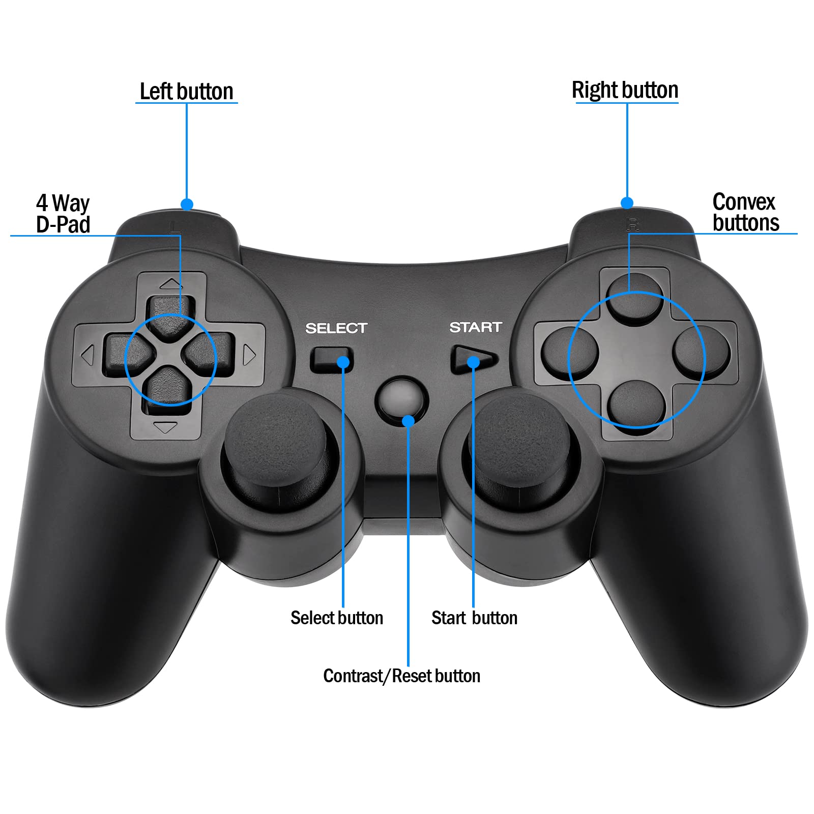 Ceozon PS3 Controller Wireless 2 Pack Play-Station 3 Controller Bluetooth Gamepad Compatible for Sony PS3 Controller Wireless Remote Joystick with Charging Cables Black and Black