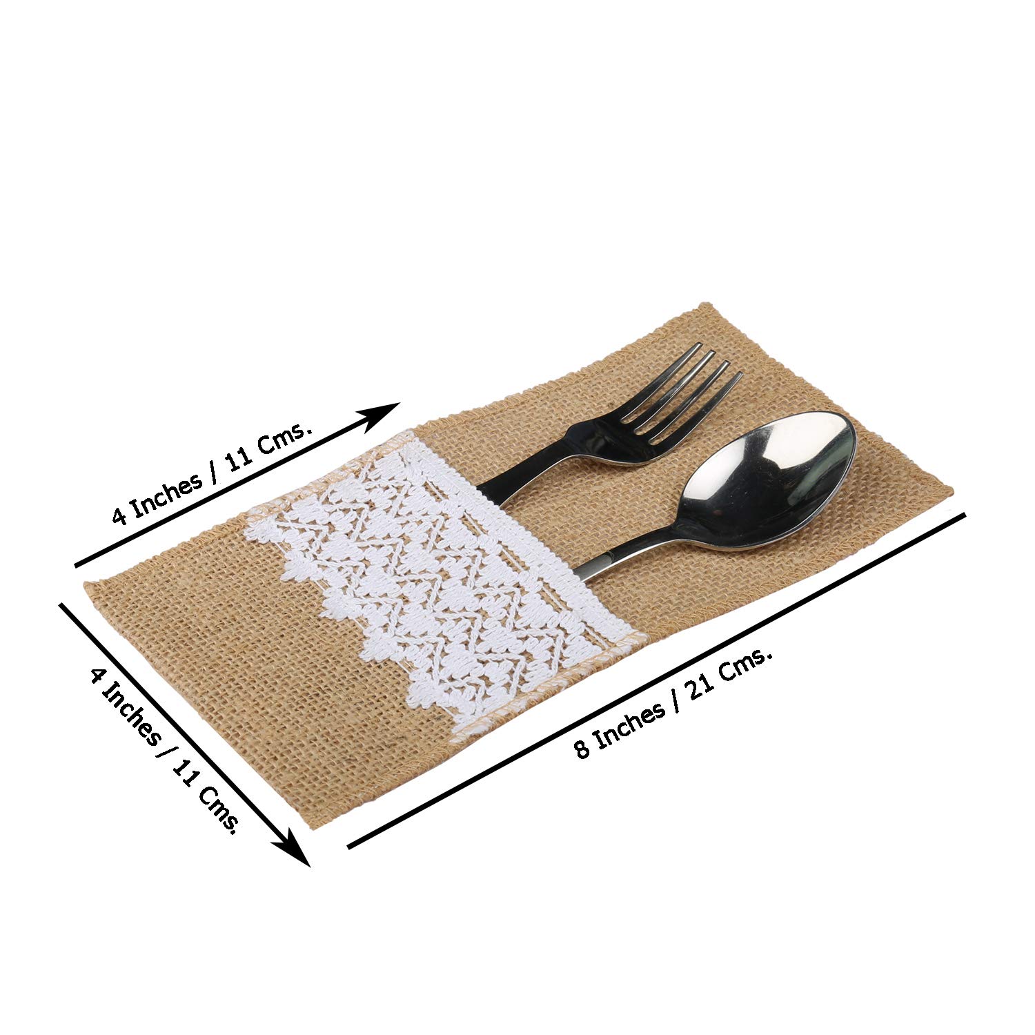 RAJRANG Pack of 20 Natural Burlap Cutlery Holder - 8x4 Inch Jute Pouch with Lace Silverware Napkin Holders Wedding Party Bridal Table Decoration