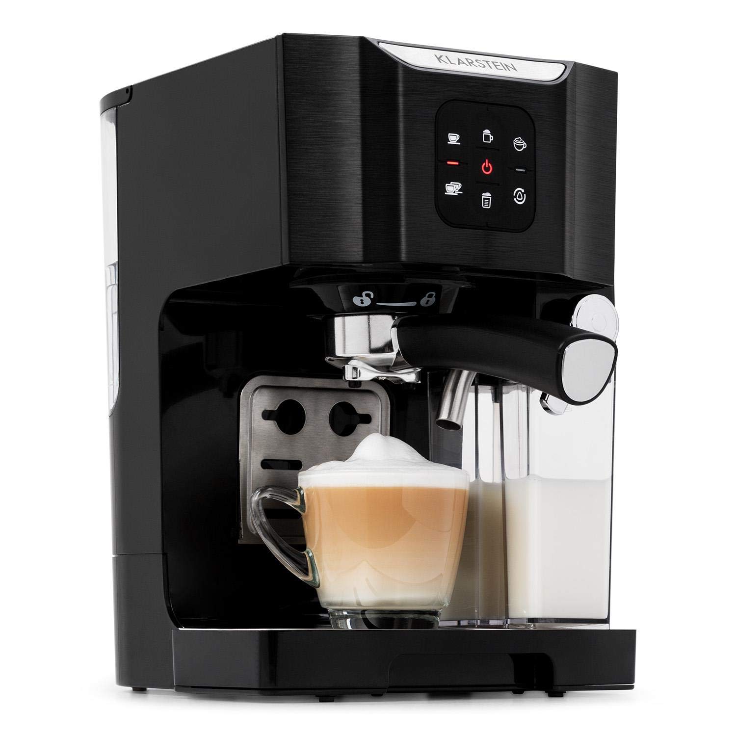 KLARSTEIN BellaVita Coffee Maker, Self-Cleaning System, 3-in-1 Function for Espresso, Cappuccino, Latte Macchiato, 20-Bar Pump, 1450 W, 1.4L (0.4 gallon) Water Tank, Removable Drip Tray, Black