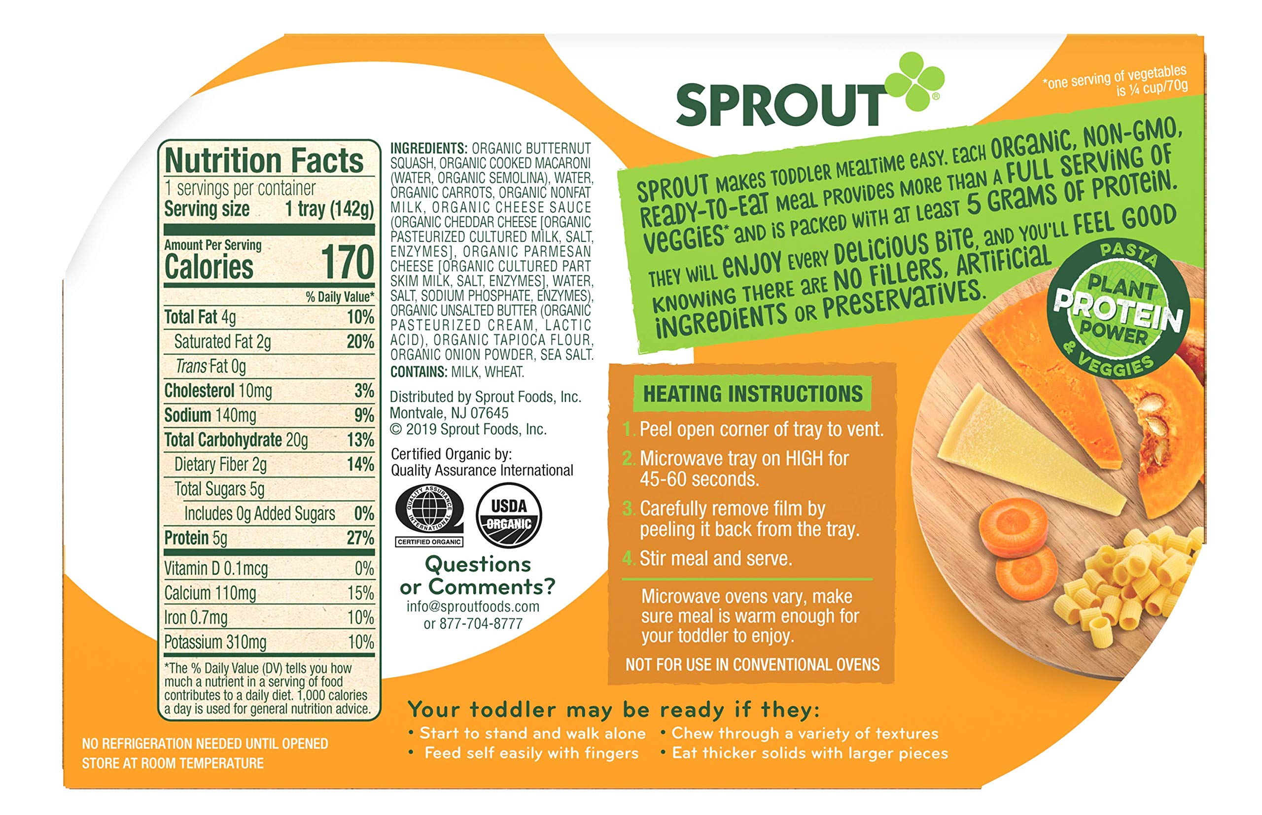 Sprout Foods Organic Toddler Meal Butternut Mac & Cheese, 5 Oz