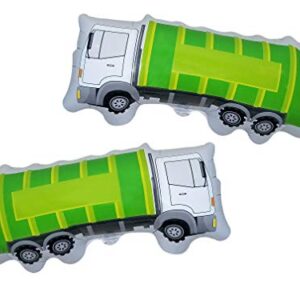 Garbage Truck Balloon - 2 Large Trash Truck Foil Balloons - Garbage Truck Birthday Party Supplies - Perfect for Birthday Parties, Events, Decoration, or a Truck Party - Ribbon Included (green) (green)