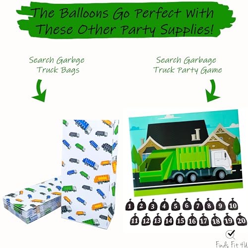 Garbage Truck Balloon - 2 Large Trash Truck Foil Balloons - Garbage Truck Birthday Party Supplies - Perfect for Birthday Parties, Events, Decoration, or a Truck Party - Ribbon Included (green) (green)