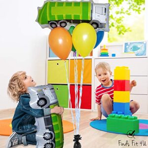 Garbage Truck Balloon - 2 Large Trash Truck Foil Balloons - Garbage Truck Birthday Party Supplies - Perfect for Birthday Parties, Events, Decoration, or a Truck Party - Ribbon Included (green) (green)