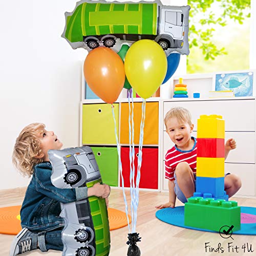 Garbage Truck Balloon - 2 Large Trash Truck Foil Balloons - Garbage Truck Birthday Party Supplies - Perfect for Birthday Parties, Events, Decoration, or a Truck Party - Ribbon Included (green) (green)