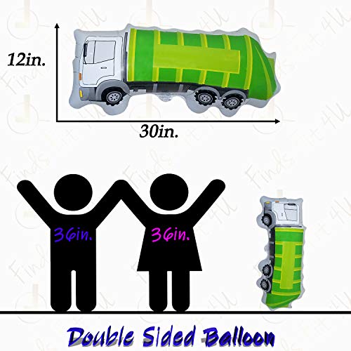 Garbage Truck Balloon - 2 Large Trash Truck Foil Balloons - Garbage Truck Birthday Party Supplies - Perfect for Birthday Parties, Events, Decoration, or a Truck Party - Ribbon Included (green) (green)