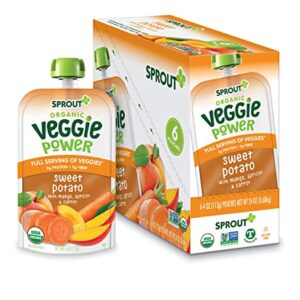 Sprout Organic Baby Food, Stage 4 Toddler Pouches, Sweet Potato Veggie Power Pack, 4 Oz Purees (Pack of 12)