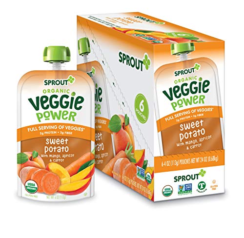 Sprout Organic Baby Food, Stage 4 Toddler Pouches, Sweet Potato Veggie Power Pack, 4 Oz Purees (Pack of 12)