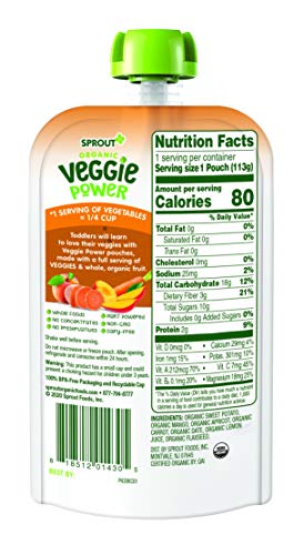 Sprout Organic Baby Food, Stage 4 Toddler Pouches, Sweet Potato Veggie Power Pack, 4 Oz Purees (Pack of 12)