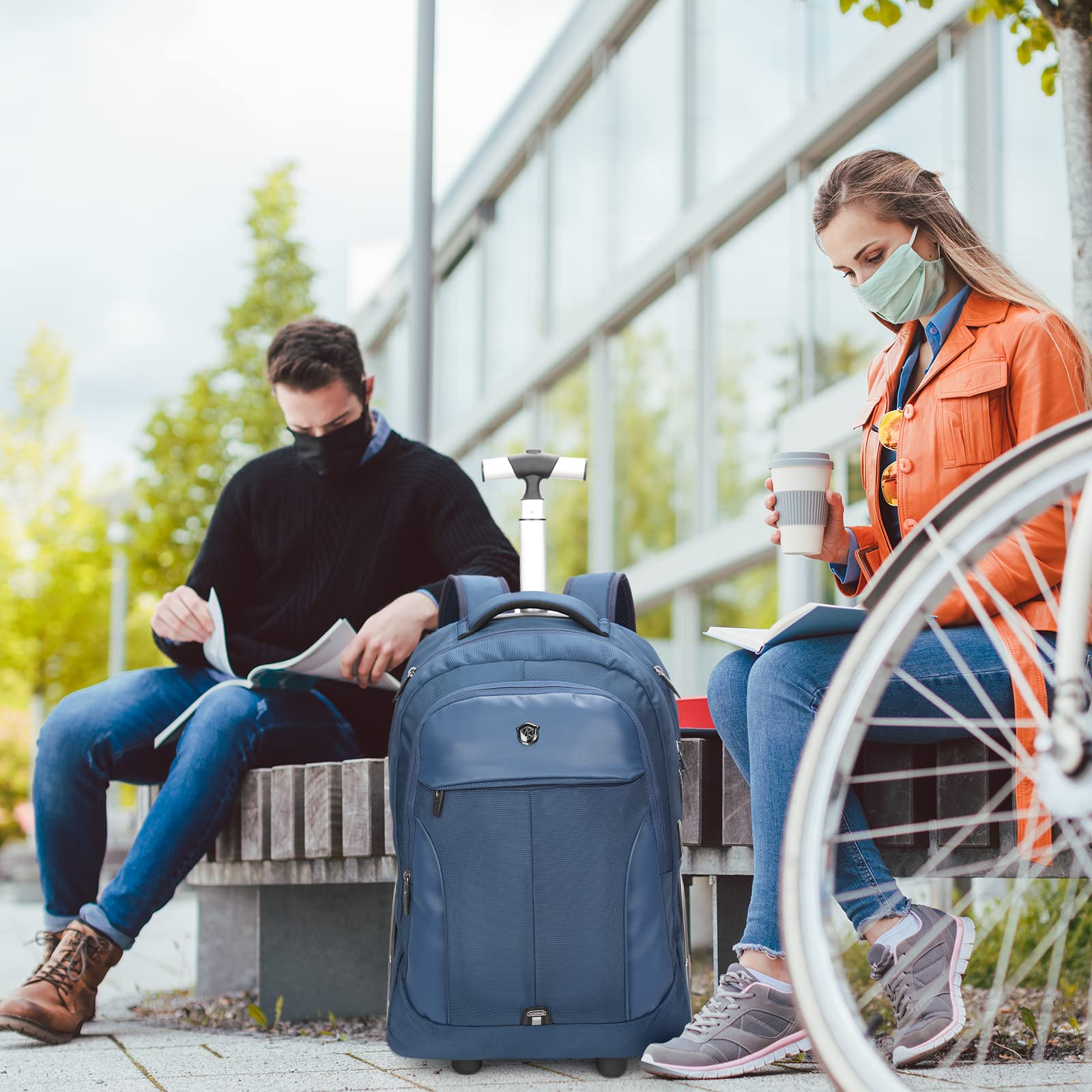 AOKING 18/20 Inch Large Wheeled Water Resistant Travel Business Rolling Wheeled Backpack with Laptop Compartment Bag(20 inch, Blue)