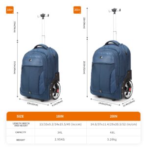 AOKING 18/20 Inch Large Wheeled Water Resistant Travel Business Rolling Wheeled Backpack with Laptop Compartment Bag(20 inch, Blue)