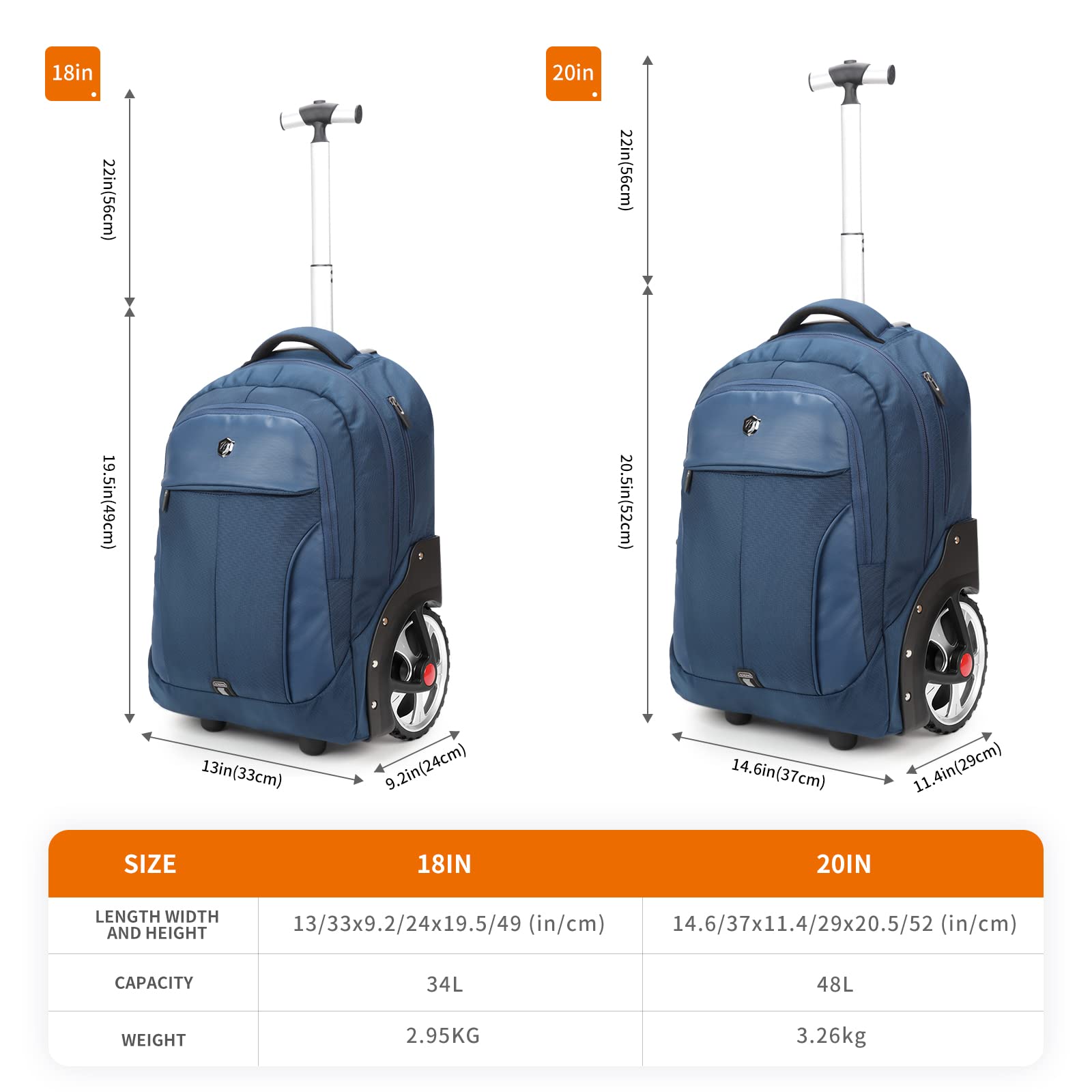 AOKING 18/20 Inch Large Wheeled Water Resistant Travel Business Rolling Wheeled Backpack with Laptop Compartment Bag(20 inch, Blue)