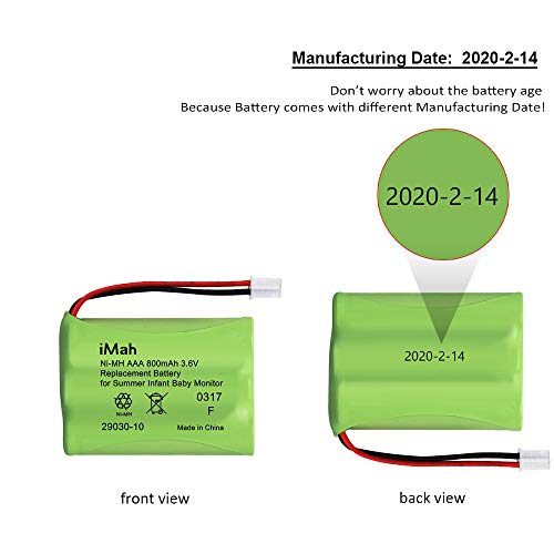 iMah Ryme B25 29030-10 Battery for Summer Infant Baby Monitor Battery Rreplacement | 3.6V 800mAh Ni-MH with Square-Hole Connector