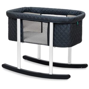 green frog bassinet/cradle | gentle rocking | mesh windows | infant safe mattress | hidden wheels for easy movement | washable | lightweight and transportable (black diamond)