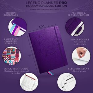 Legend Planner PRO Hourly Schedule - Weekly & Daily Organizer with Time Slots. Appointment Book Journal for Work & Personal, A4 (Purple)