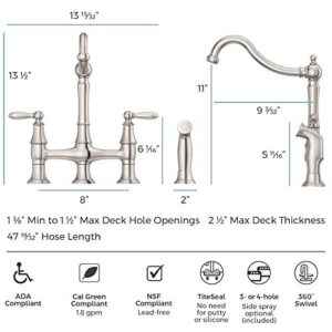 Pfister Courant Kitchen Faucet with Side Sprayer, 2-Handle, High Arc, Stainless Steel Finish, F0314COS