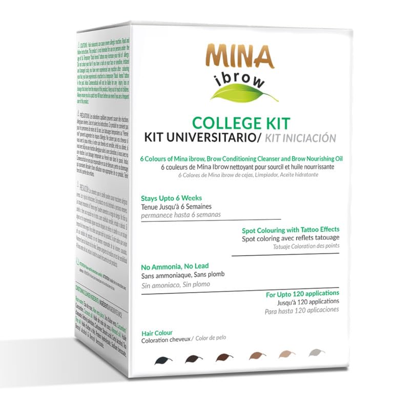 MINA ibrow College Kit (Black, Dark Brown, Medium Brown, Light Brown, Blonde and Ash Blonde, 1 Brow Nourishing Oil (10ml) and 1 Brow Conditioning Cleanser (30ml)