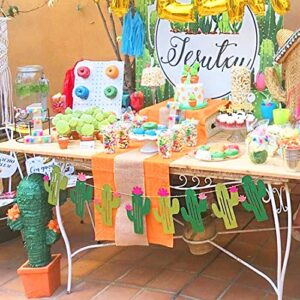 2 Set Fiesta Taco Bar Cactus Banner Garland, Gold Green Glittery Fiesta Banner for Mexican Fiesta Party Cinco De Mayo Decorations