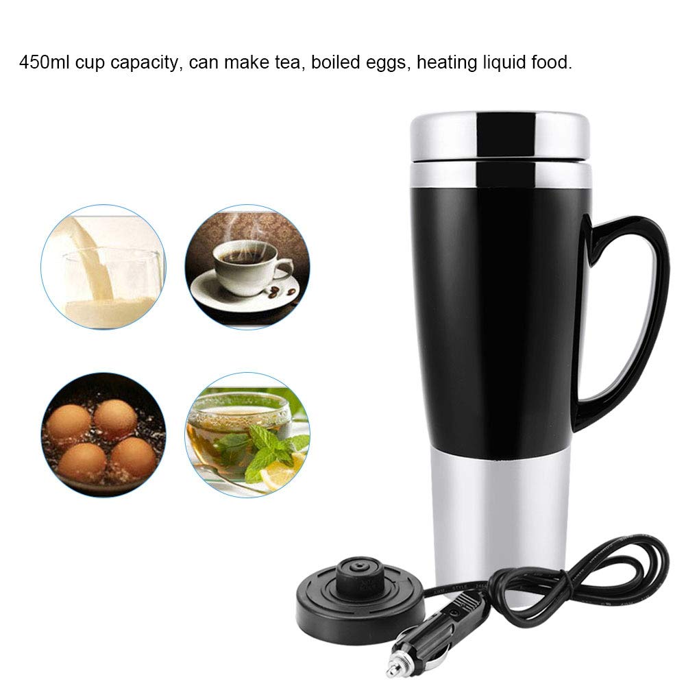 12V Car Kettle Boiler - 450ml Electric Water Insulated Car Mug - Travel Heating Cup Kettle - Car Heating Travel Cup - for Hot Coffee/Milk/Tea(Black)