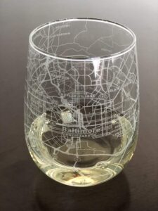 stemless 17oz wine glass urban city map baltimore maryland