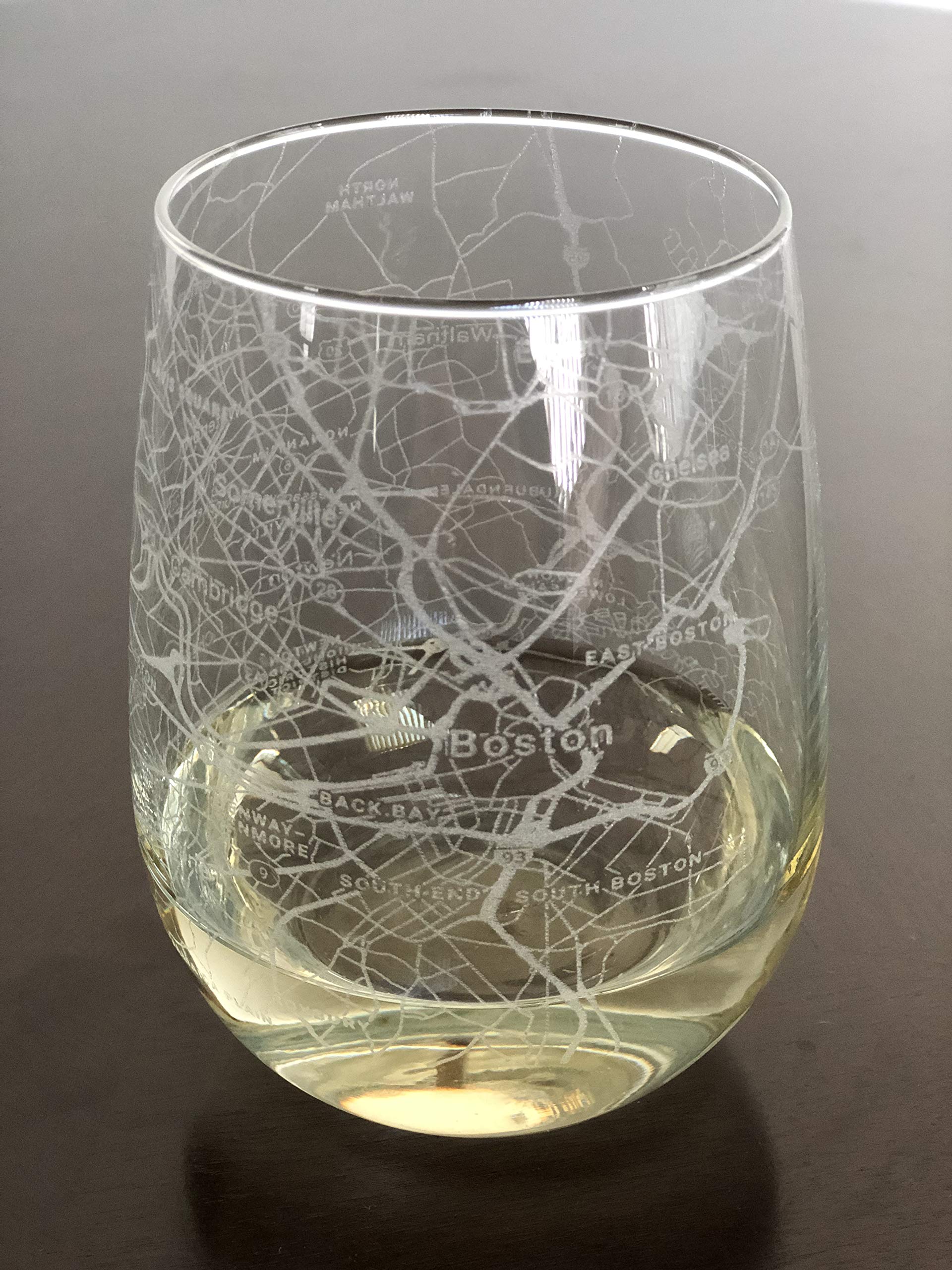 Stemless 17oz Wine Glass Urban City Map Boston Massachusetts