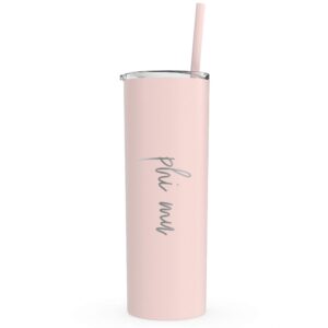 go greek chic phi mu laser engraved skinny tumbler with straw (blush)