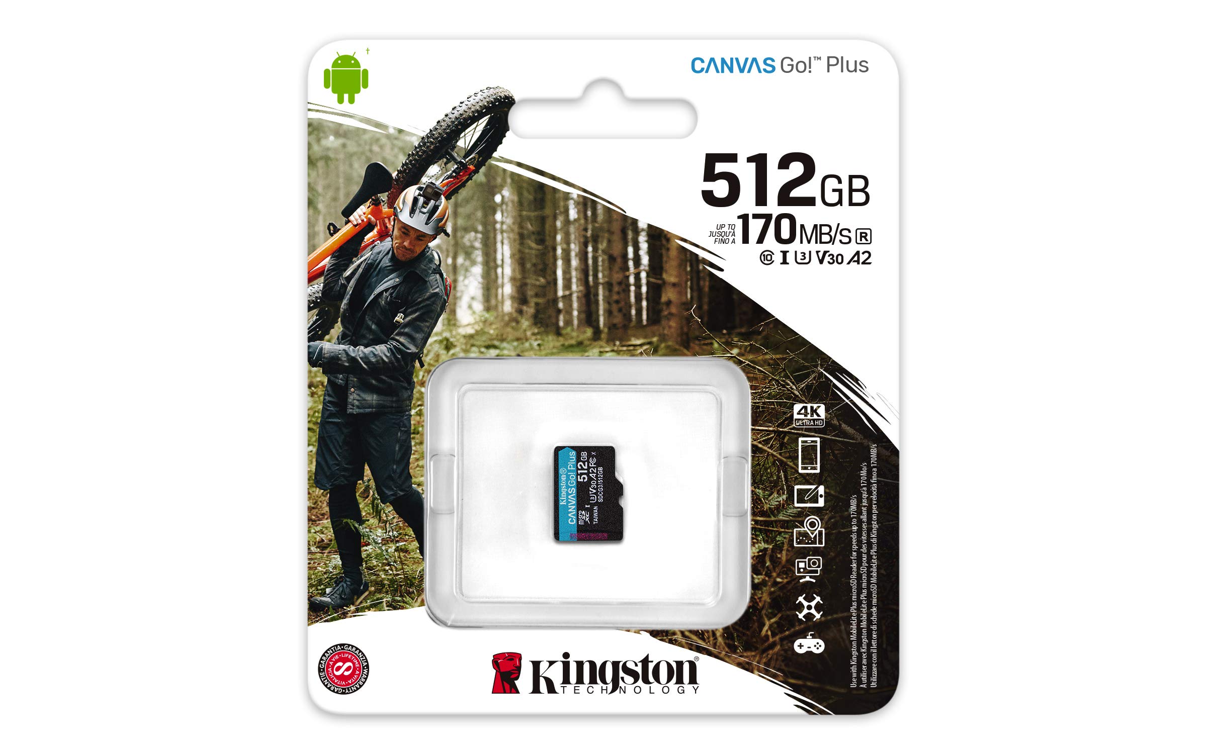 Kingston 512GB Canvas Go Plus microSDXC Card | Up to 170MB/s | UHS-I, C10, U3, V30, A2/A1 | with Adapter | SDCG3/512GB