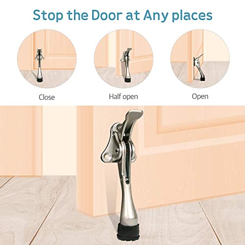 CG PLUS Door Stopper, One-Touch semi-Automatic Metal Door Stopper, with Non-Slip Rubber Tip for Wood, Concrete, Tiled, and Carpeted Floors (4inch x 2pack, Black)