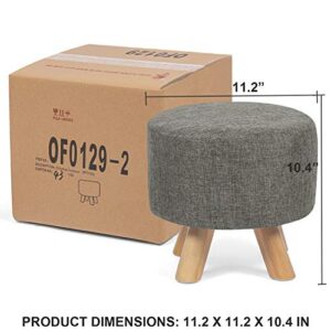 Asense Round Ottoman Foot Rest Linen Fabric Padded Seat Pouf Ottoman with Non-Skid Wooden Legs