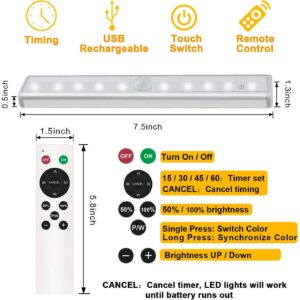 Diomart Under Cabinet Lighting, Wireless Rechargeable Under Counter Lights with Remote Control, 20- LED Dimmable Led Closet Light Stick-on Anywhere Touch Night Light for Kitchen, Wardrobe (4 Pcs)