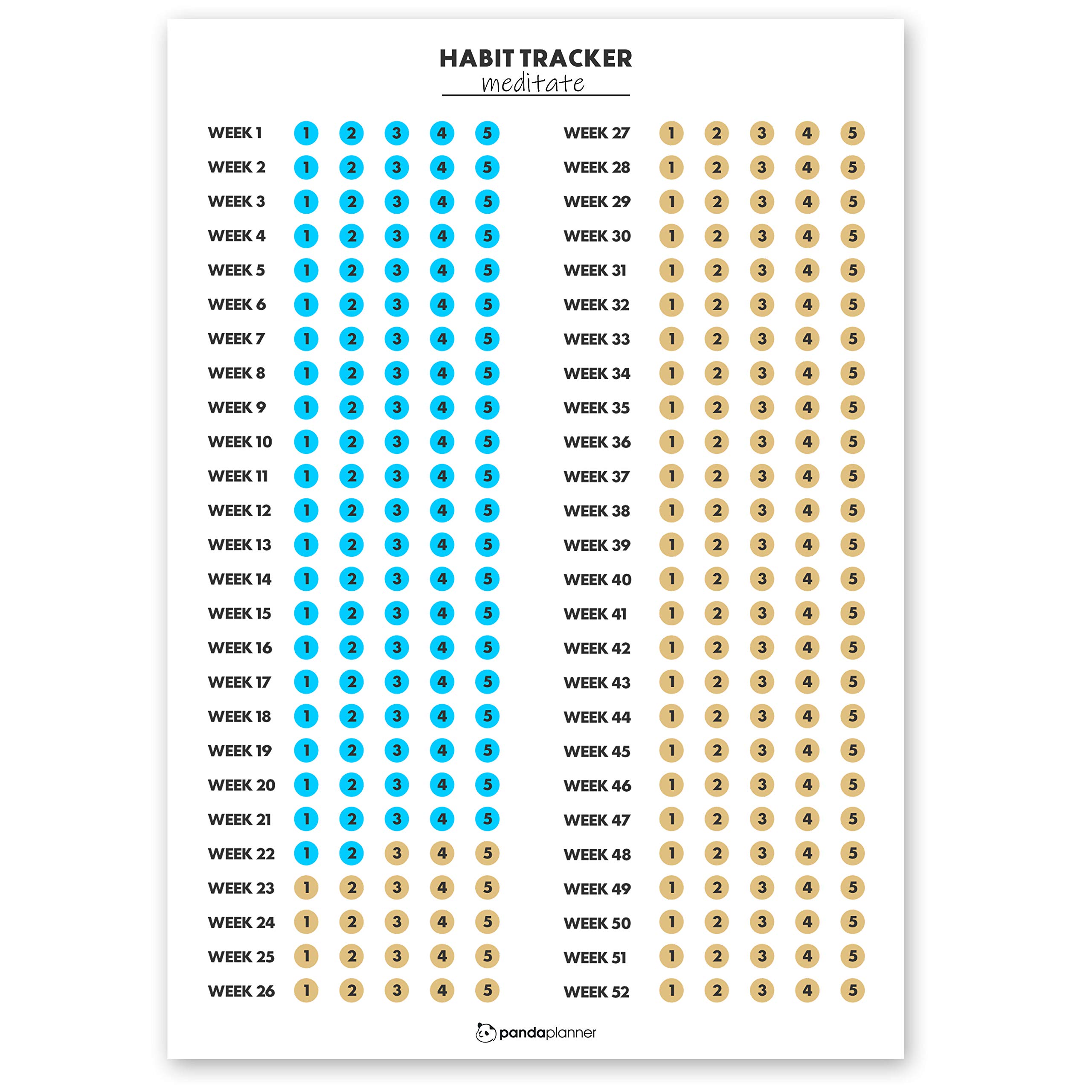 Panda Planner Habit Tracker Wall Calendar - 5 Per Week Habit Scratch Off - Self Care & Goal Accountability - Visual Progress