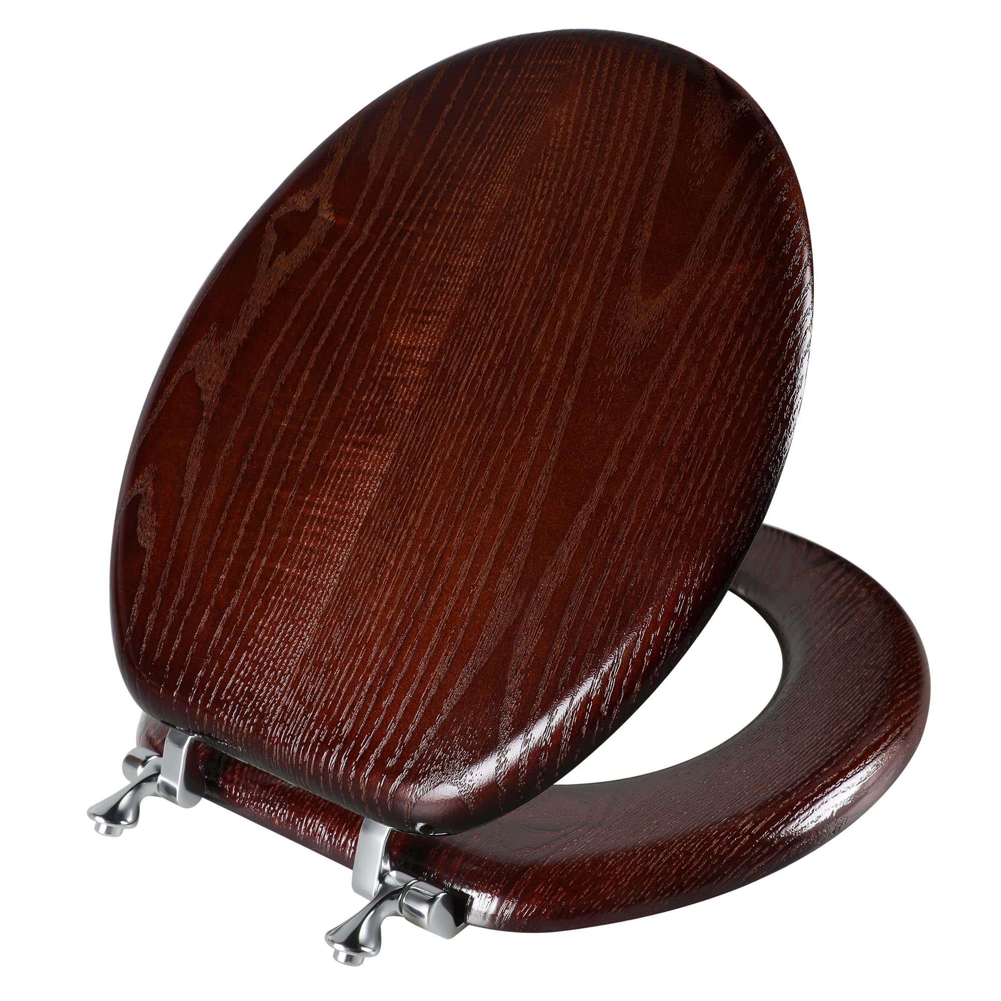 Angel Shield Durable Wood Veneer Natural Toilet Seat Metal Hinged Easy Clean Anti-scratch American Standard(Round,Dark Walnut)