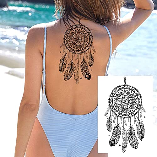 6 Sheets FANRUI Black Henna Temporary Tattoos For Women Lace Mehndi Mandala Flower Tatoos Ink Large Waterproof Lotus Fake Jewelry Pendant Butterfly Tattoo Stickers Kit Wedding Dreamcatcher Feather