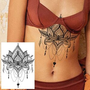 6 Sheets FANRUI Black Henna Temporary Tattoos For Women Lace Mehndi Mandala Flower Tatoos Ink Large Waterproof Lotus Fake Jewelry Pendant Butterfly Tattoo Stickers Kit Wedding Dreamcatcher Feather