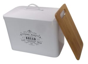 premiumpresents metal bread box + cutting board. storage bin kitchen decor. kitchen storage container. breadbox basket. kitchen countertop organizer. tin box.