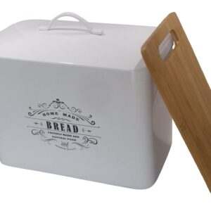 PremiumPresents Metal bread box + cutting board. Storage bin kitchen decor. Kitchen storage container. breadbox basket. kitchen countertop organizer. Tin box.