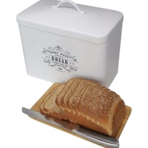 PremiumPresents Metal bread box + cutting board. Storage bin kitchen decor. Kitchen storage container. breadbox basket. kitchen countertop organizer. Tin box.