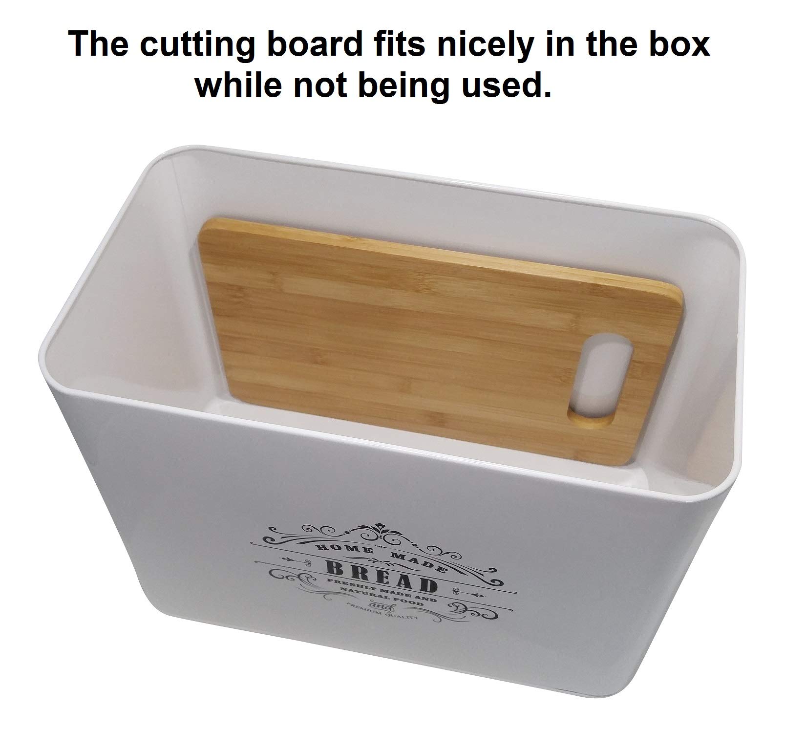 PremiumPresents Metal bread box + cutting board. Storage bin kitchen decor. Kitchen storage container. breadbox basket. kitchen countertop organizer. Tin box.