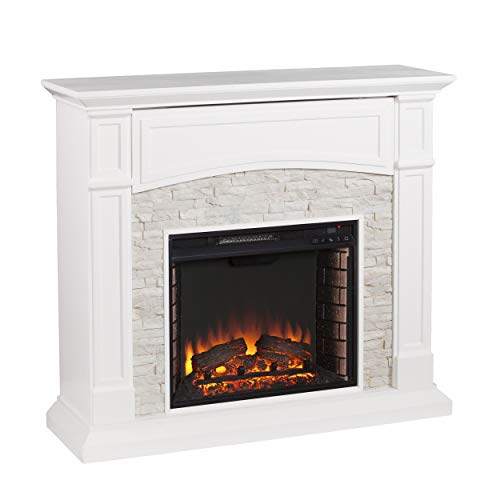 Seneca Electric Media Fireplace - White w/White Faux Stone