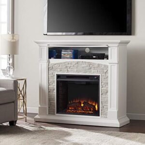 Seneca Electric Media Fireplace - White w/White Faux Stone